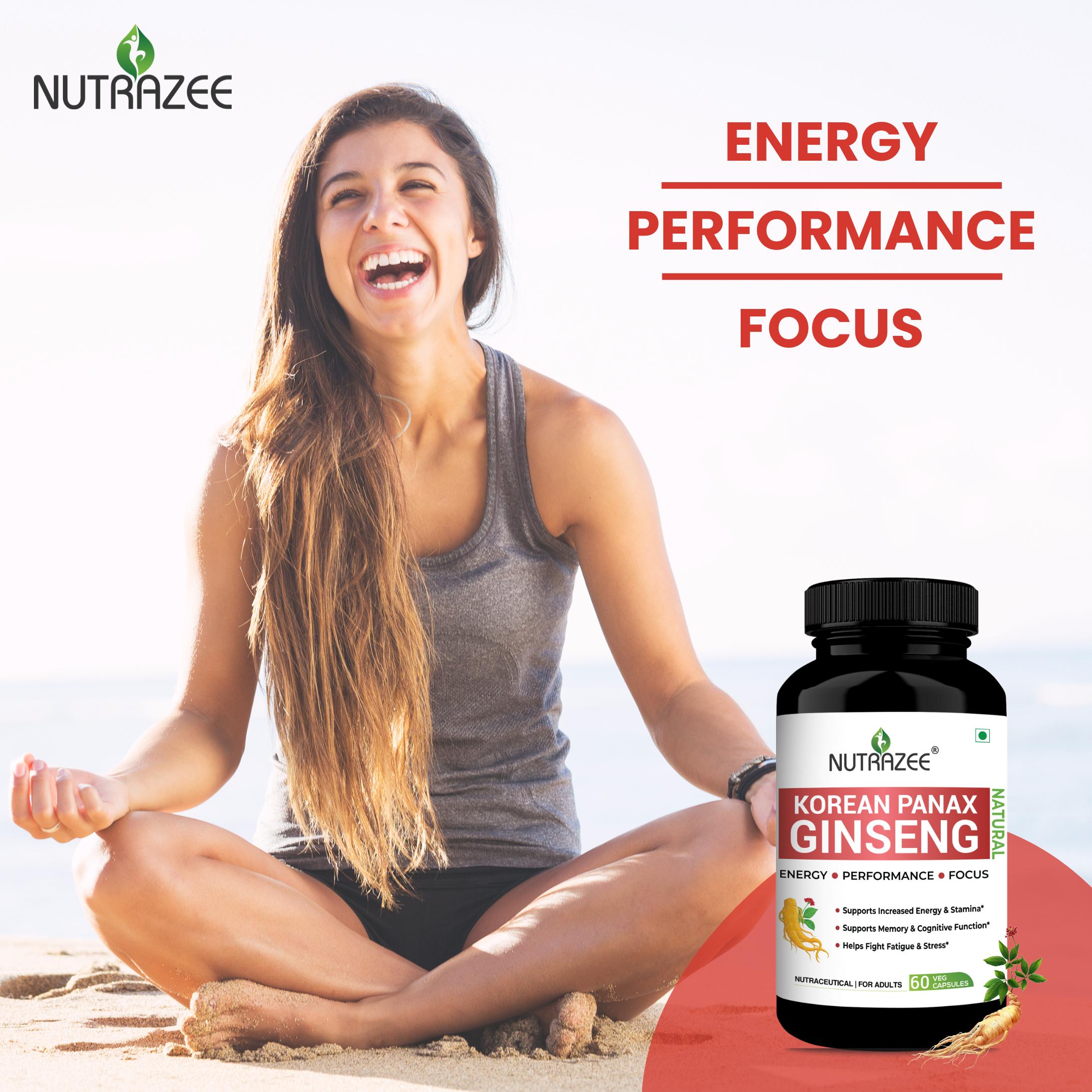 Nutrazee Korean Red Panax Ginseng Supplement for Men & Women -Capsules
