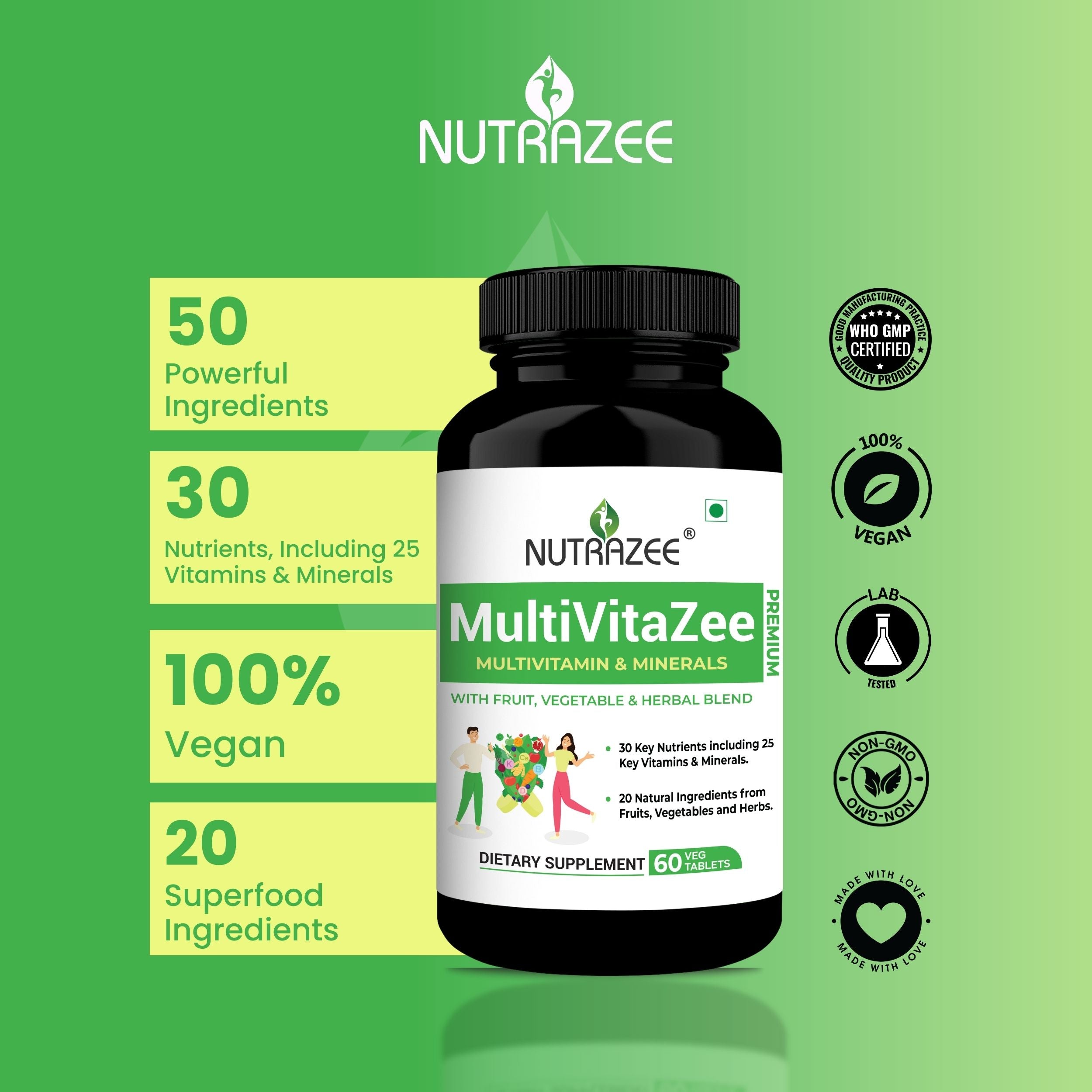 Nutrazee MultiVitaZee Multivitamin & Minerals Supplement, 60 Tablets